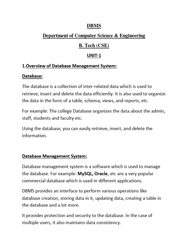 Dbms Unit 1 Pdf Databases Relational Database 0650