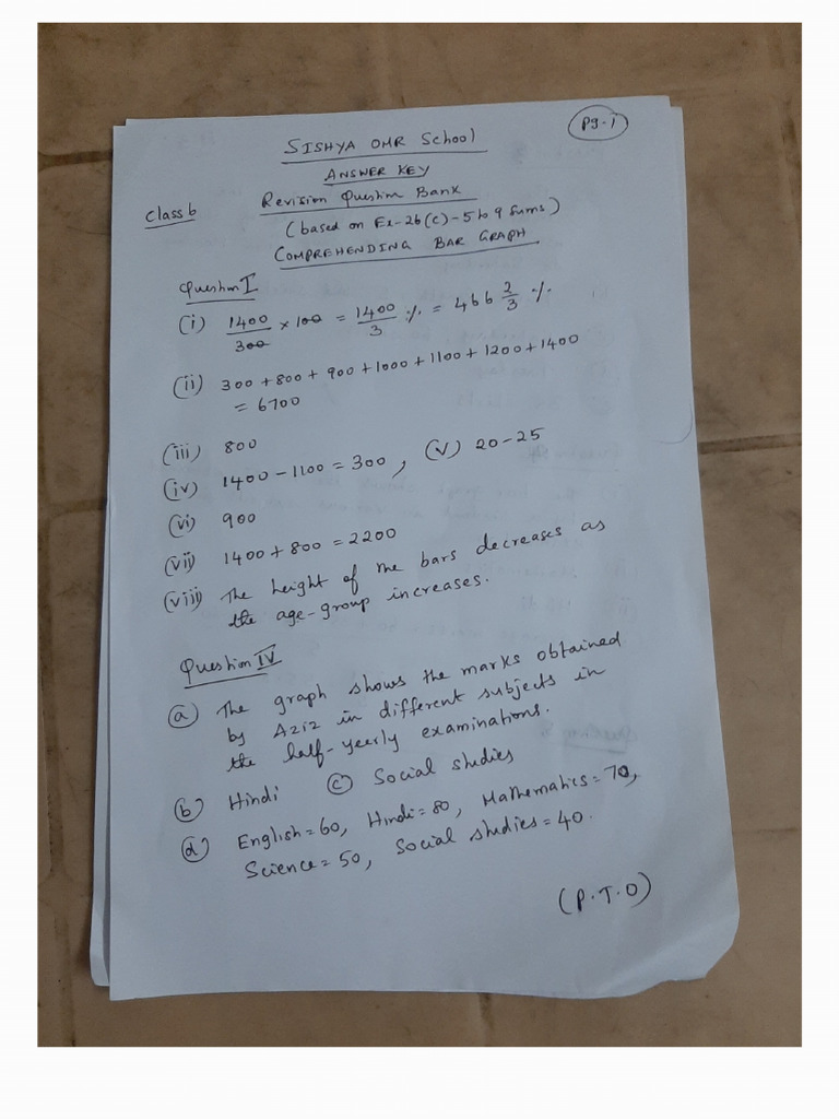 Class 6 - Math Answer Key - Revision Question Bank-Compreheding Bar Graph | PDF