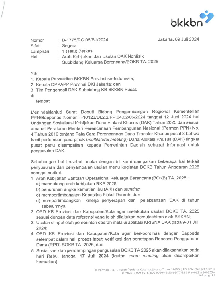BIREN Arah Kebijakan Dan Usulan DAK Nonfisik Subbidang KB BOKB TA-1 | PDF