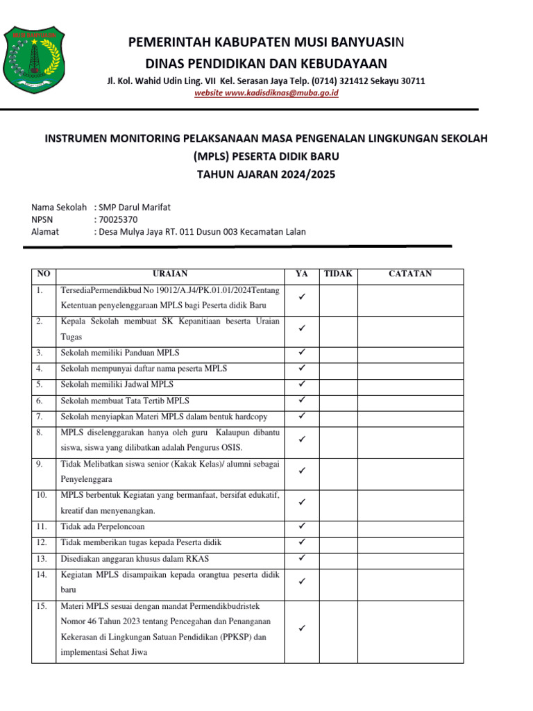 Instrumen MPLS 2024 SMP DM | PDF