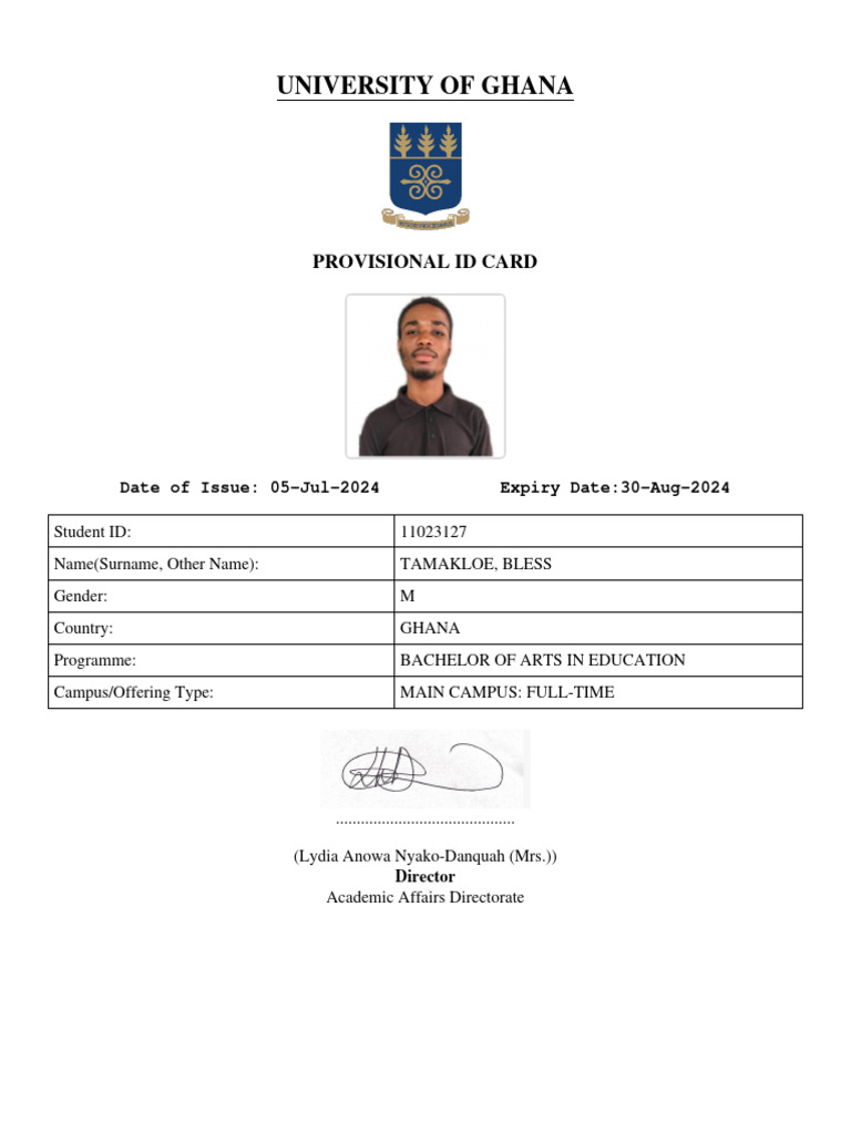 University of Ghana: Provisional Id Card | PDF | Social Science