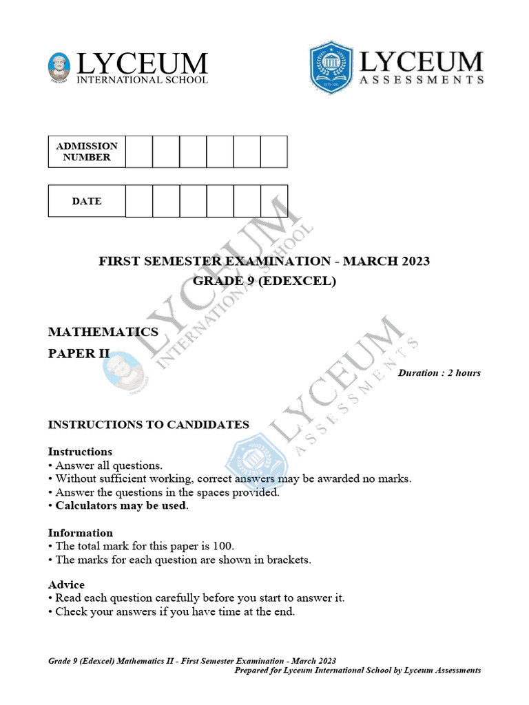 Grade 9 Edexcel Mathematics II | PDF | Mathematics | Elementary Mathematics