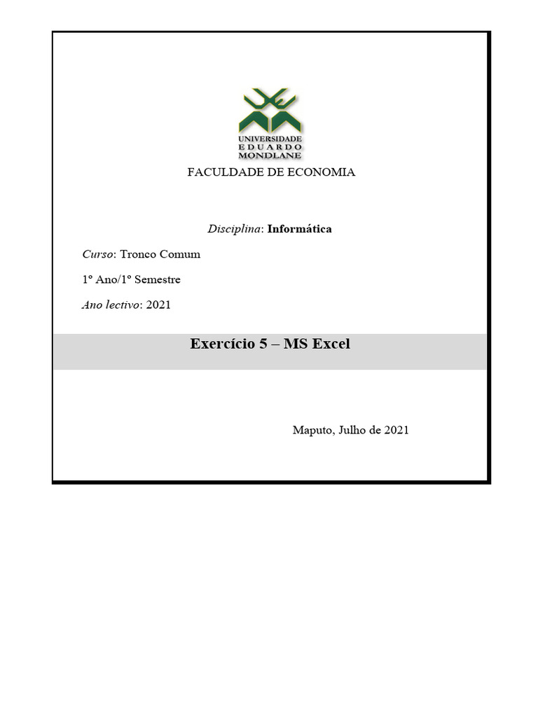 Exercicio 5.excel2.2021 | PDF