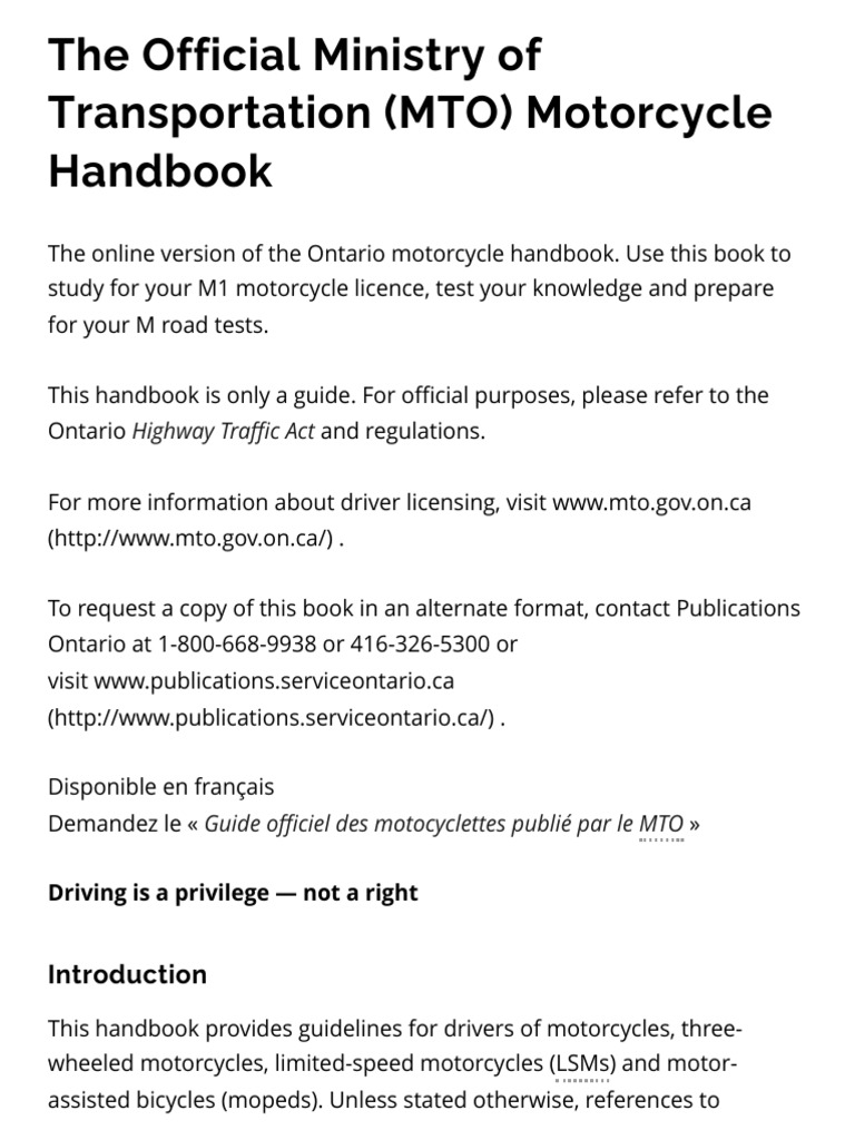 Ministry of Transportation Motorcycle Handbook | PDF | Motorcycle | Clutch