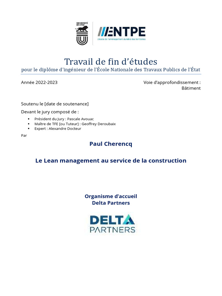 CHERENCQ Paul RAPPORT TFE 2022 | PDF | Lean (production) | Ingénierie