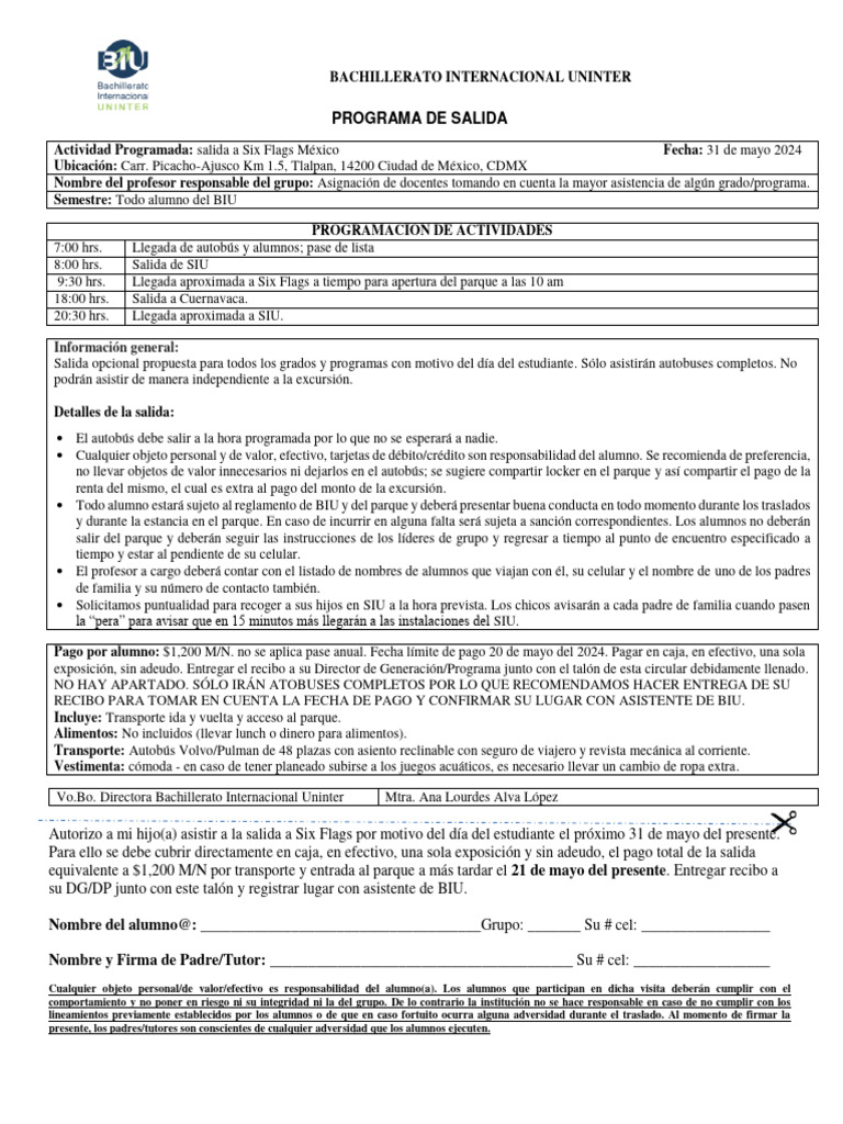 SIX FLAGS DÍA DEL STDT 2024 Fin | PDF