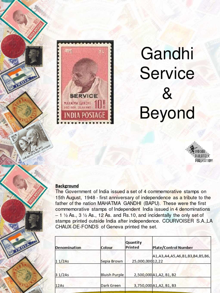 1948 Gandhi Service Stamp & Beyond | PDF | Postage Stamp | Philately