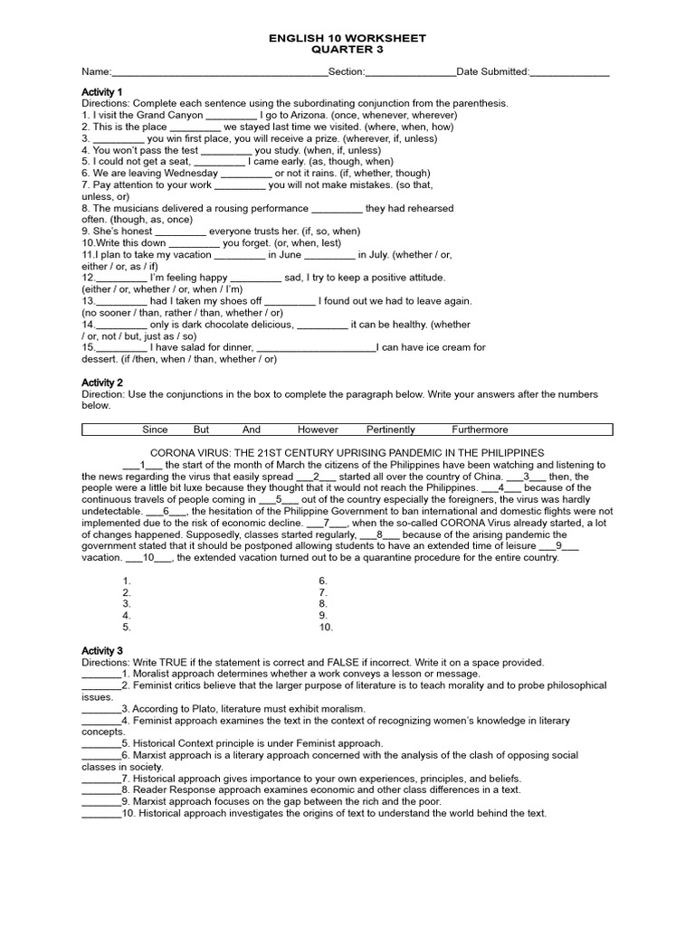 Worksheet For Grade 10 | PDF | Language Arts & Discipline