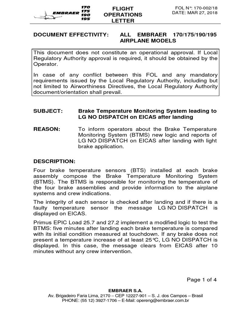 Brake Temperature Monitoring System Leading To | PDF | Aircraft | Aviation