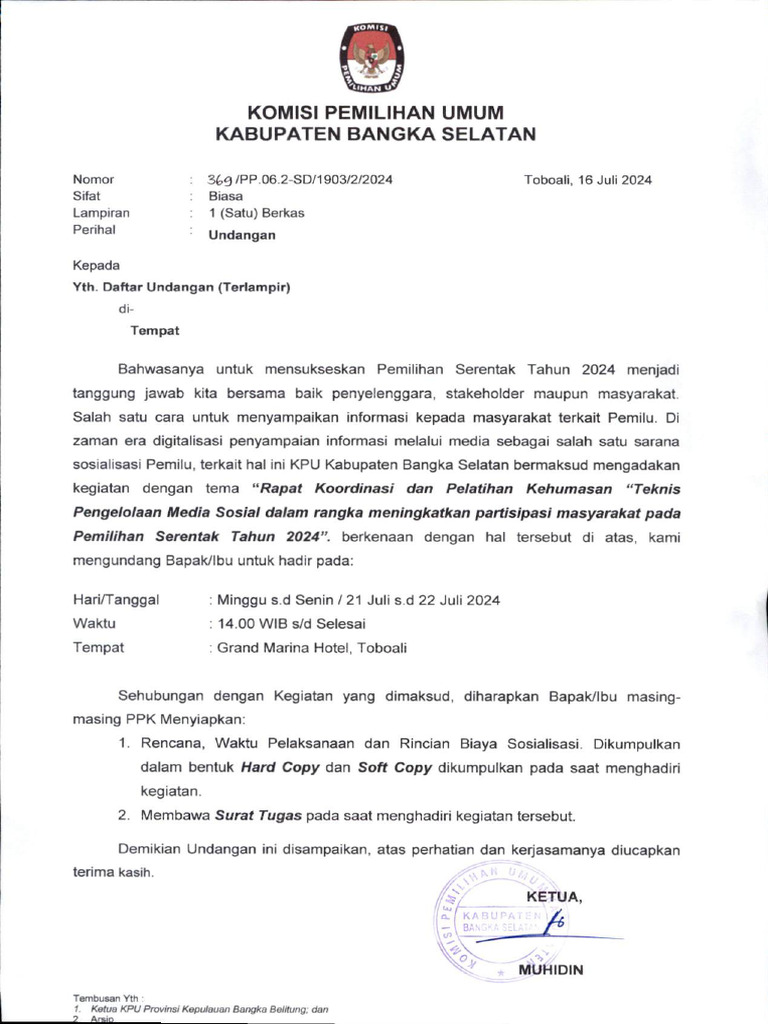 369-Und Terlampir (Rakor Dan Pelatihan Kehumasan) | PDF