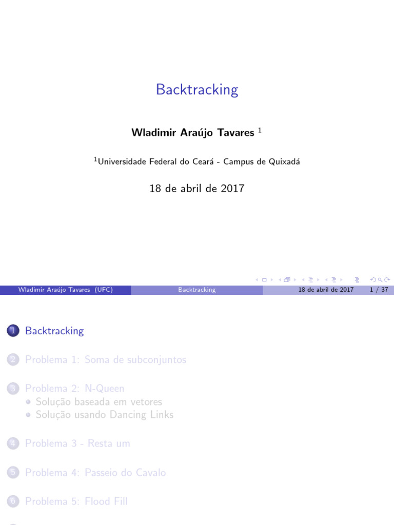 Algoritmos de Backtracking | PDF | Lógica matemática | Matemática aplicada Algoritmos de Backtracking | PDF | Lógica matemática | Matemática aplicada