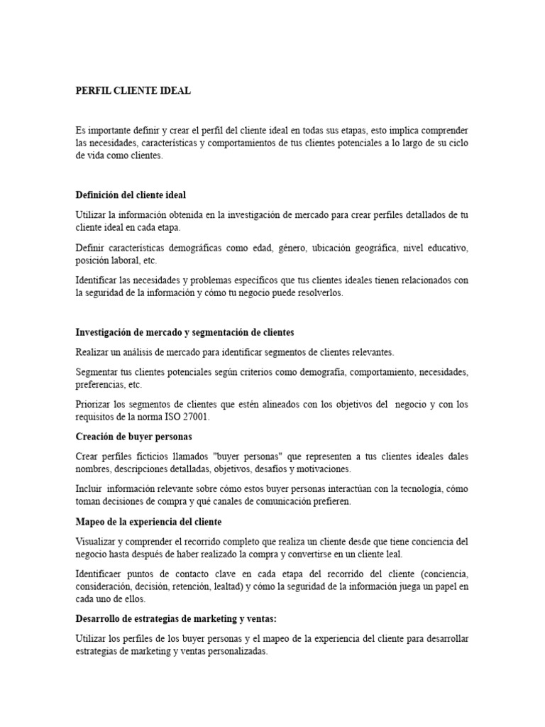 Perfil Cliente Ideal | PDF | Marketing | Cliente
