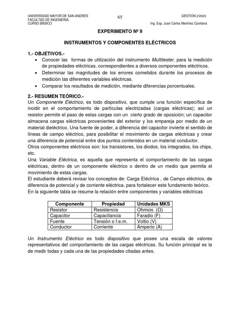 Instrumentos y Componentes Eléctricos | PDF | Corriente eléctrica ...
