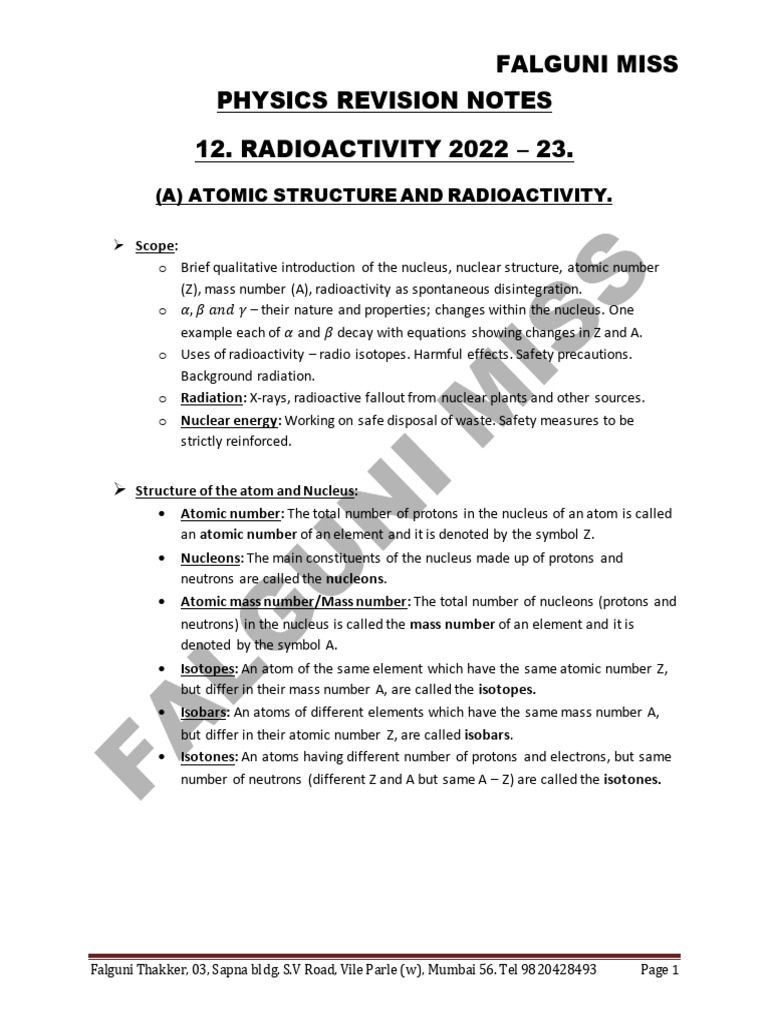 12 PHY ICSE X Radioactivity | PDF | Radioactive Decay | Nuclear Reaction