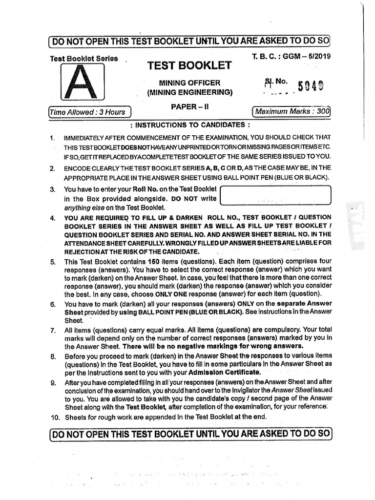 2019 Mining Officer Paper 2 | PDF