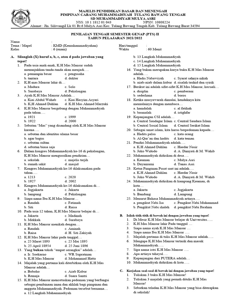 Soal KMD Sem 2 Kls 6 | PDF