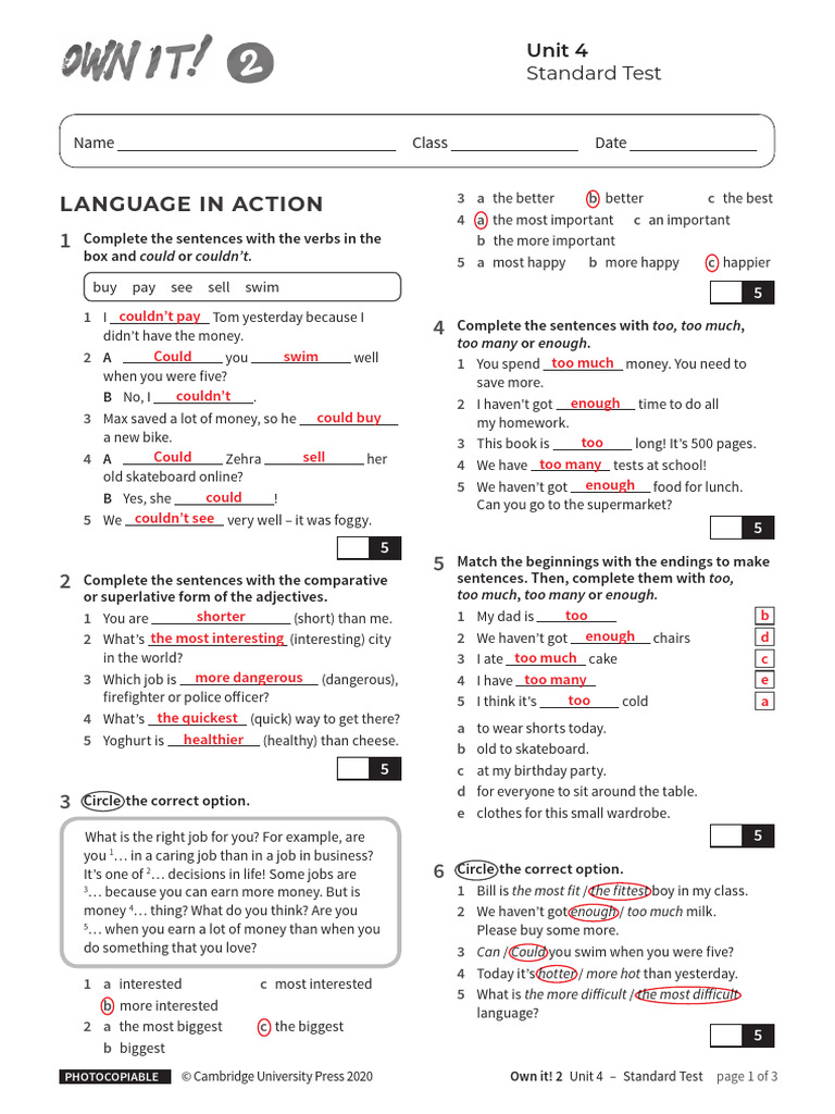 Unit4 Standard Test With Answers Pdf Linguistics