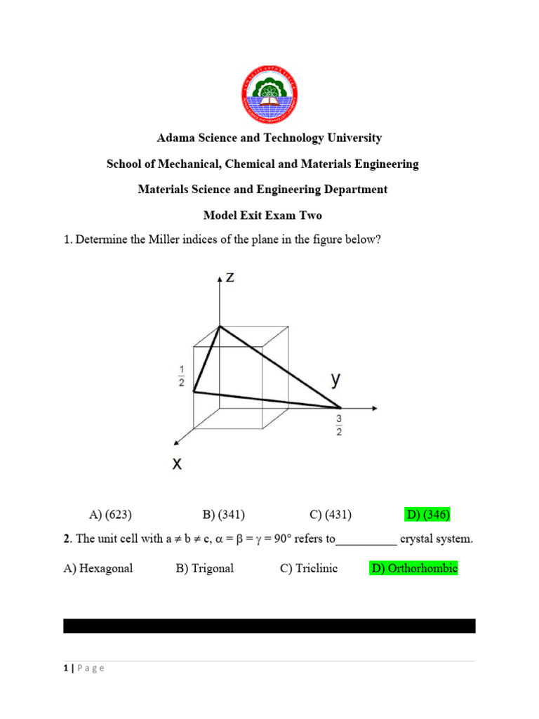 2 Model Exit Exam MSE | PDF | Semiconductors | Polymers