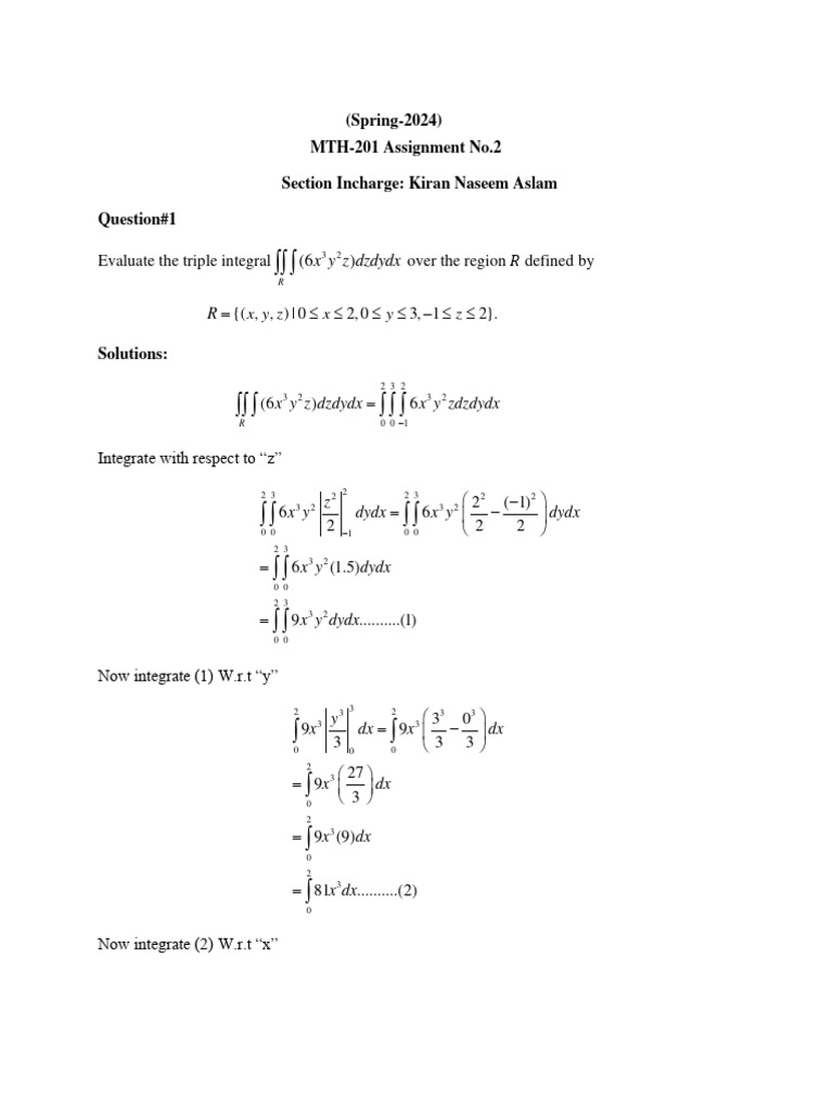 mth201 Assignment #2 Kiran Naseem-1 | PDF | Multivariable Calculus | Mathematical Concepts