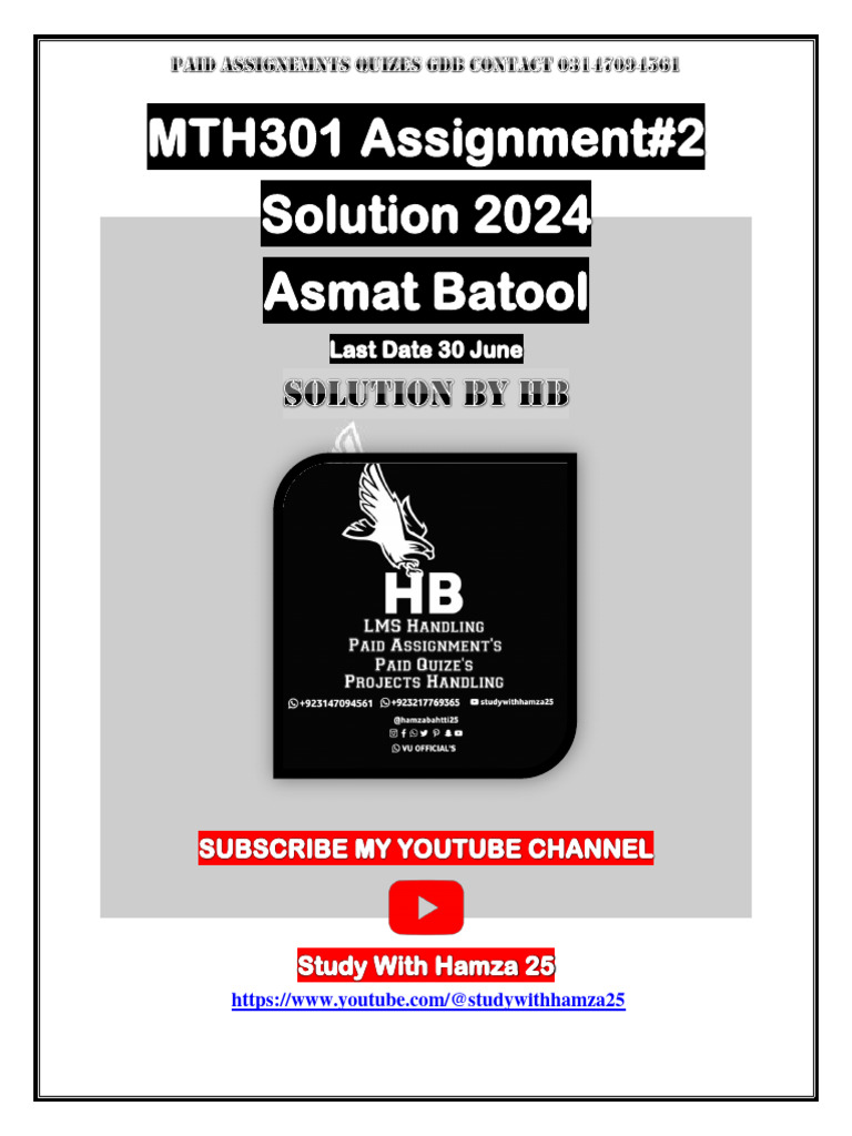 MTH301 Asmat Batool Assignment#2 Solution 2024 by HB | PDF