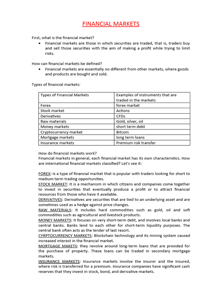 FINANCIAL MARKETS | PDF | Financial Markets | Derivative (Finance)