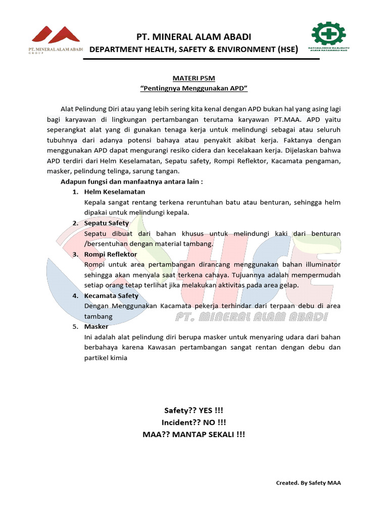 Pentingnya APD di Pertambangan MAA | PDF