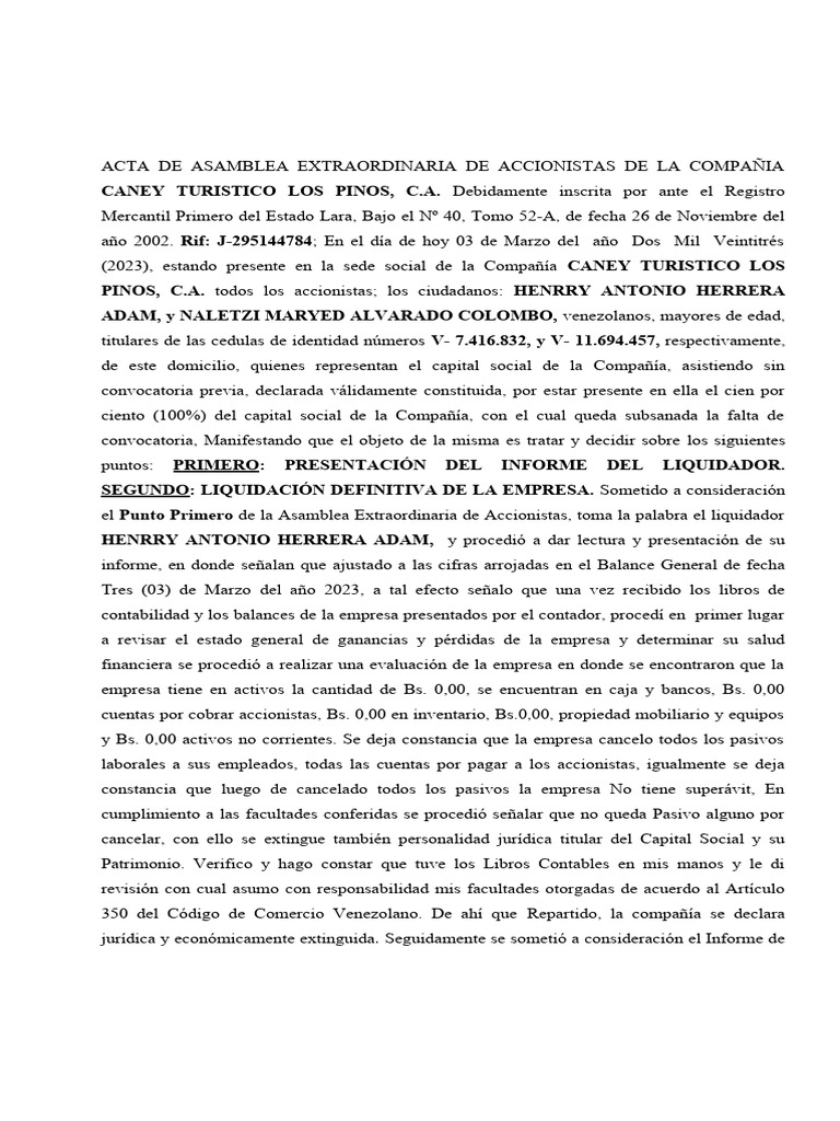 ACTA DE CIERRE 2da Parte CANEY | PDF | Sociedad de responsabilidad limitada | Documento de identidad