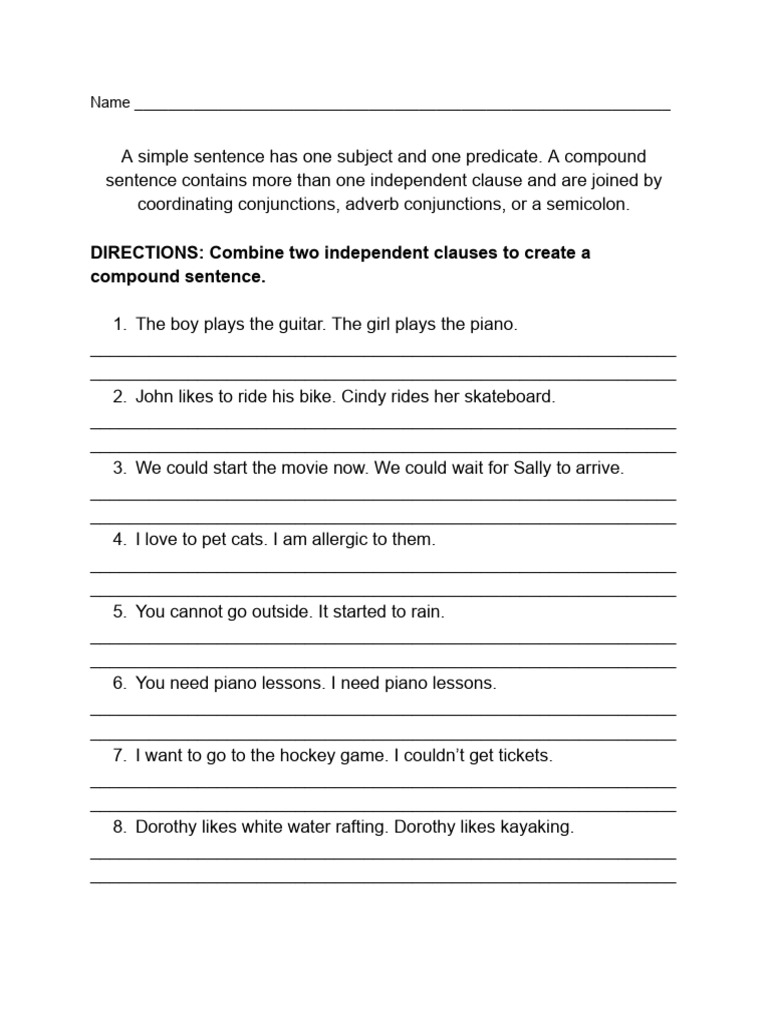 Making Compound Sentences Worksheet | PDF