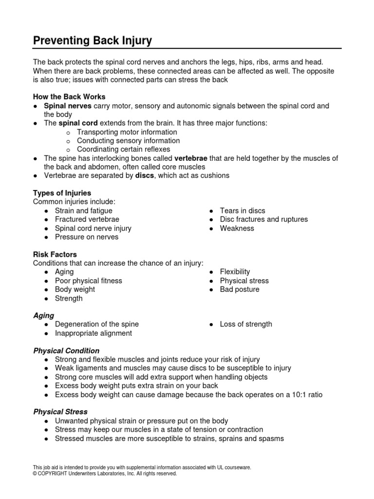 Preventing Back Injury Job Aid PS5-00295 | PDF | Vertebral Column ...