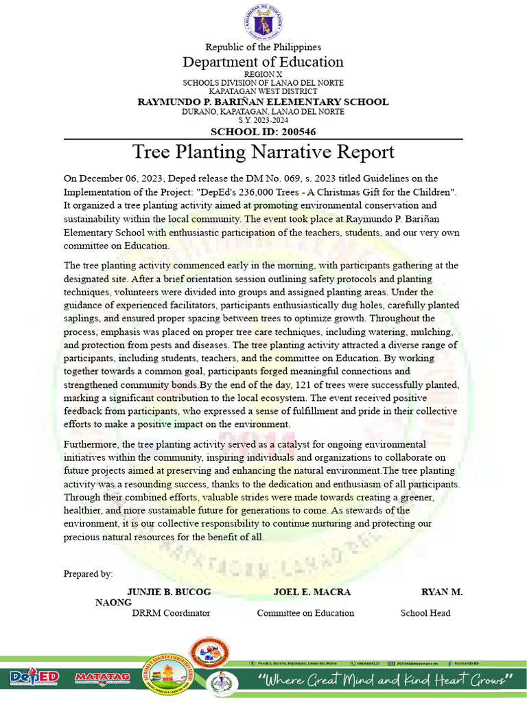 Tree Planting Narrative Report | PDF | Trees | Sustainability