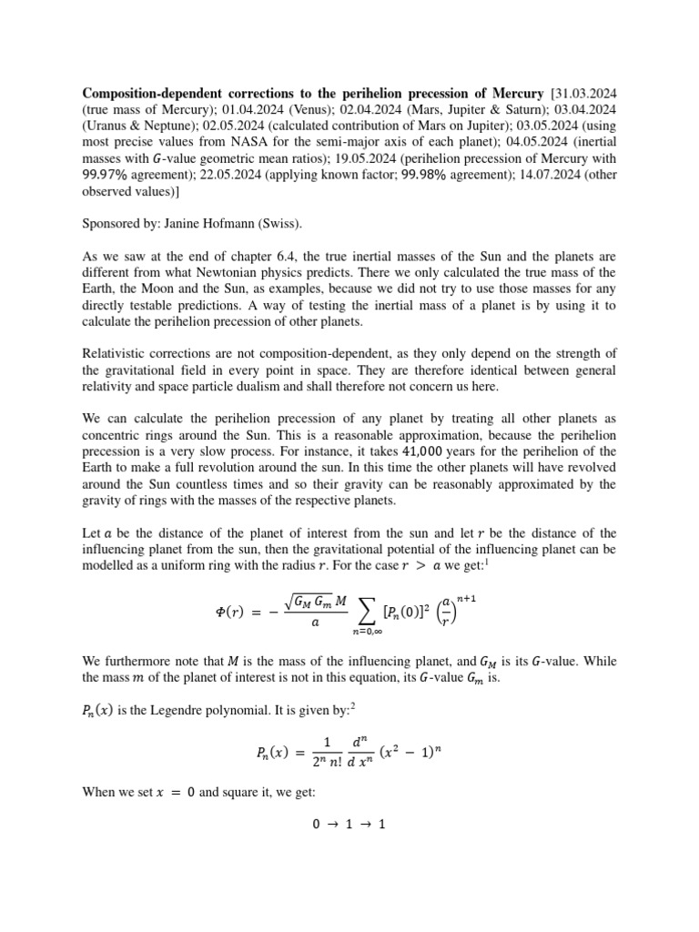 Composition Dependent Corrections To The | PDF | Mercury (Planet) | Planets