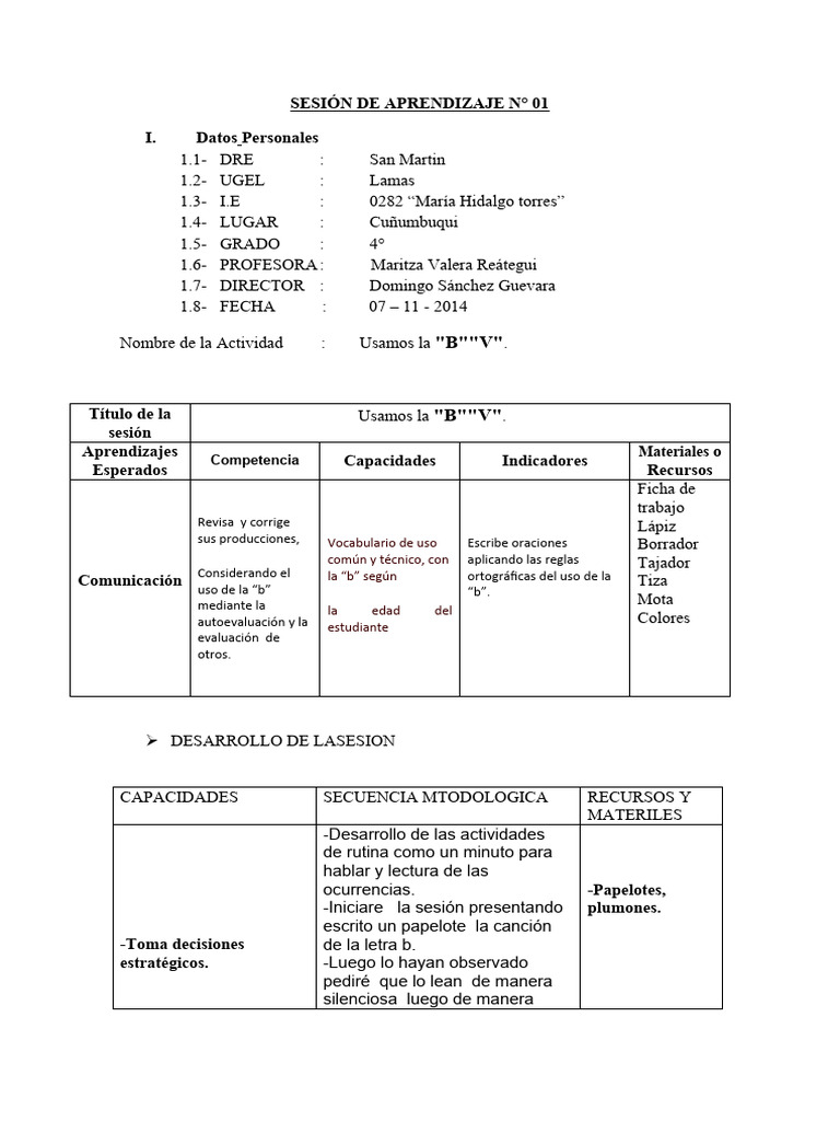 SESIÓN DE APRENDIZAJE Uso Deb, V | PDF
