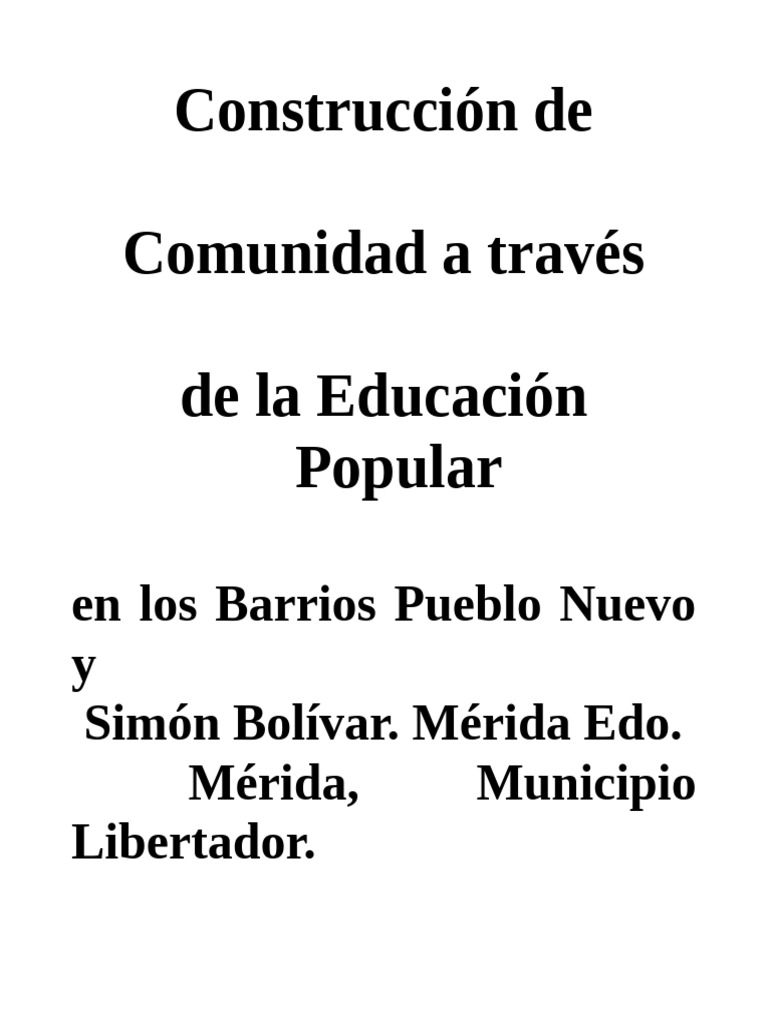 Proyecto Escuelita Del Barrio Pueblo Nuevo Simon Bolivar Descargar Gratis Pdf Violencia