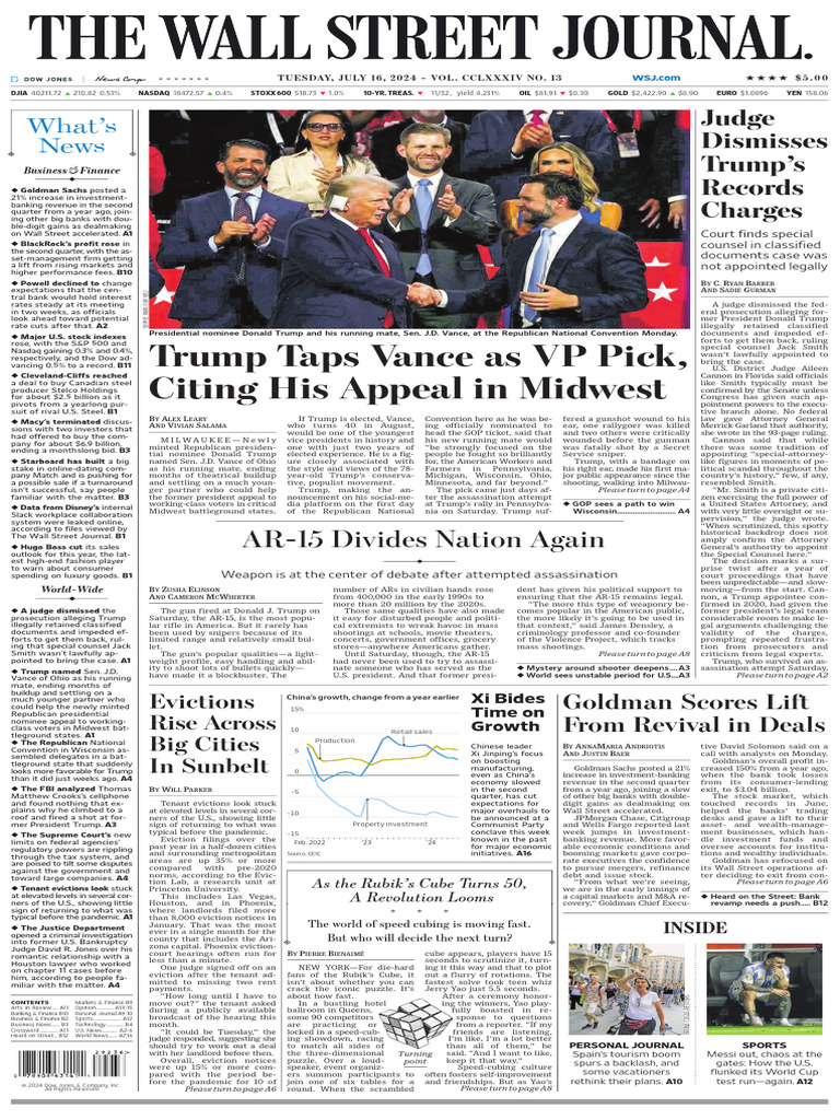 The Wall Street Journal - July 16, 2024 | PDF | Donald Trump | American ...