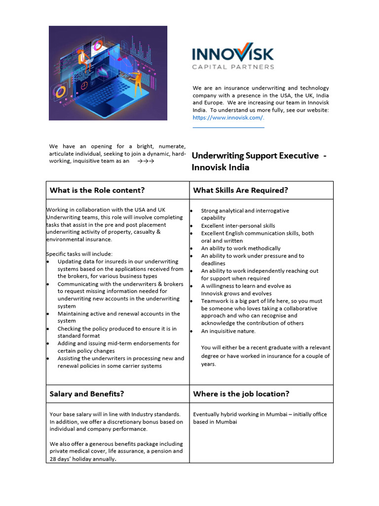 JD - Innovisk India - Underwriting Support Executive 19.07 | PDF ...