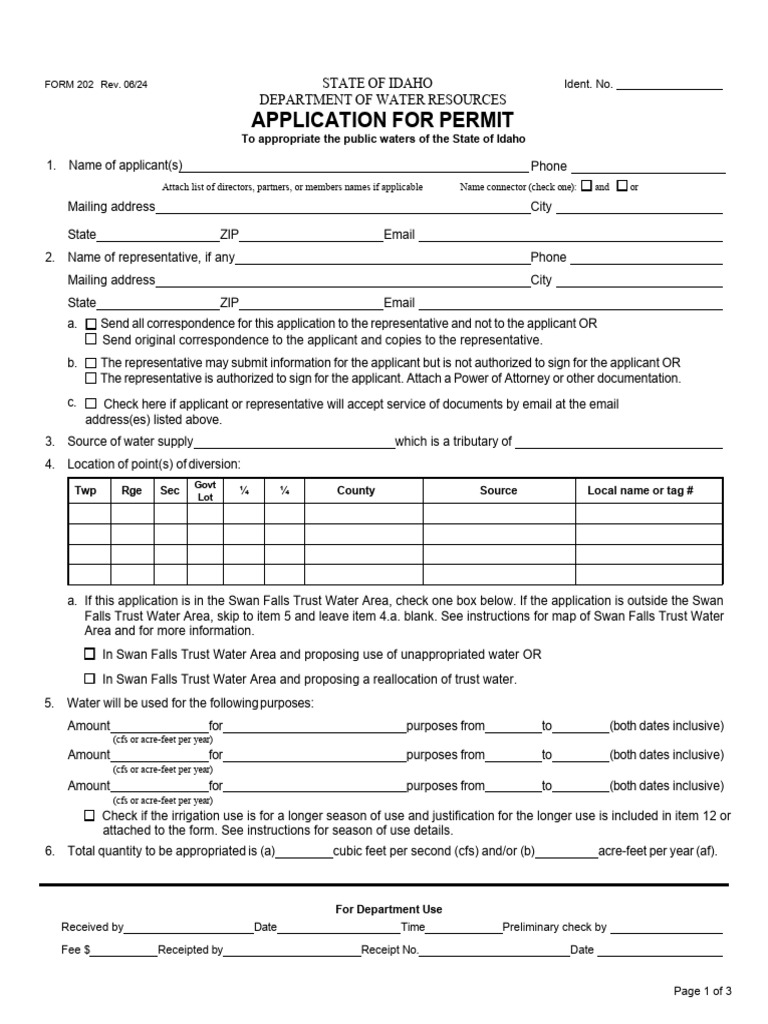 Idaho Water Permit Application | PDF | Reservoir | Dam