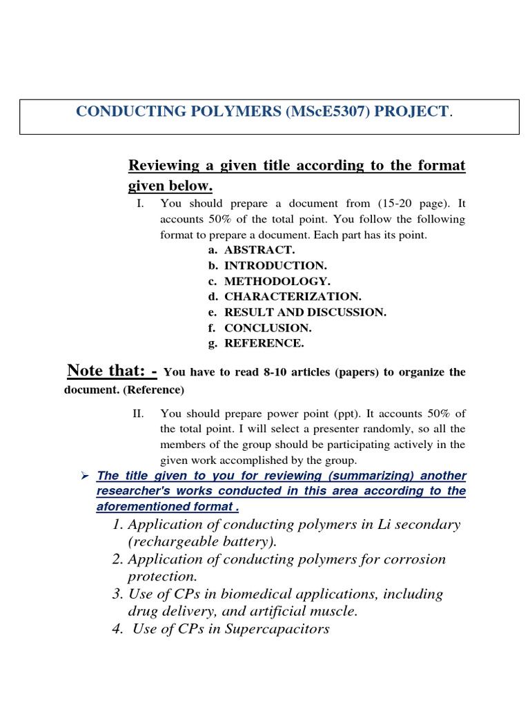 Conducting Polymer Project For 5th Year.. | PDF | Physical Chemistry | Electronics