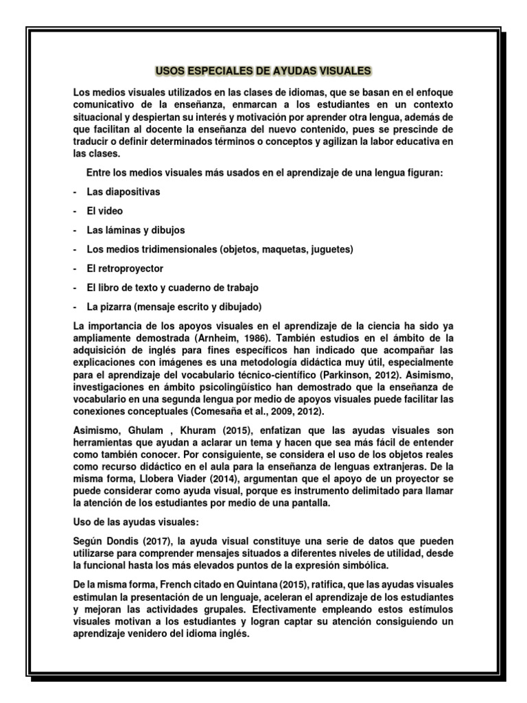 Usos Especiales de Ayudas Visuales PDF | PDF | Enseñando | Aprendizaje