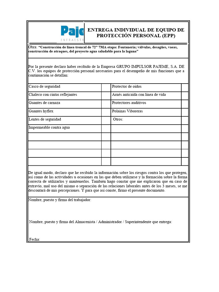 Entrega de Epp Nuevo | PDF