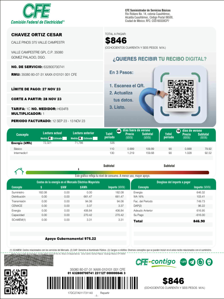 recibo_cfe | Descargar gratis PDF | Energia electrica