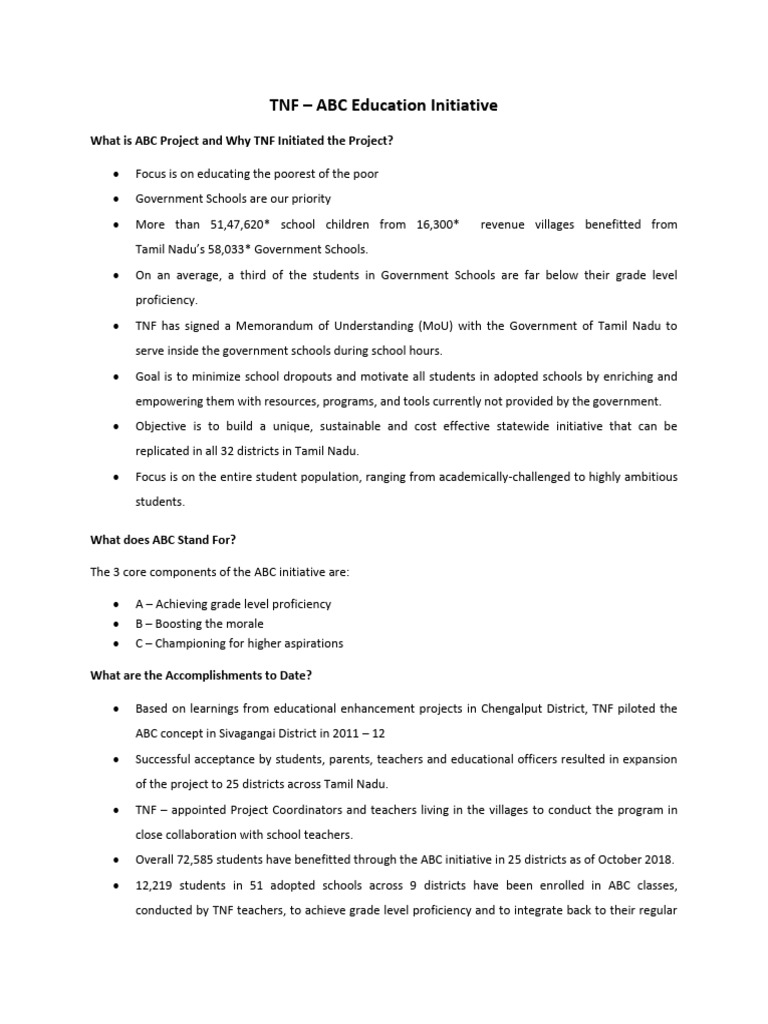 TNF ABC Education Initiative | PDF | Cognition | Learning