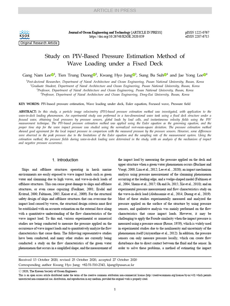 Study On PIV-Based Pressure Estimation Method of W | PDF | Fluid Dynamics | Waves