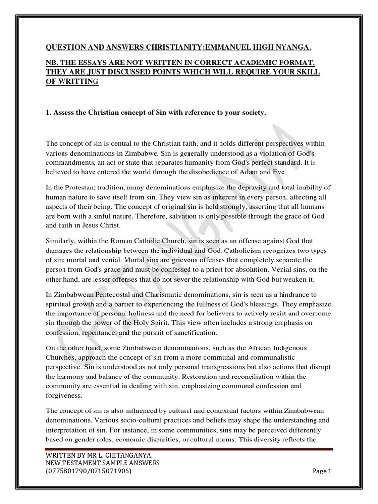 Understanding Sin in Zimbabwean Christianity | PDF | Pentecostalism ...