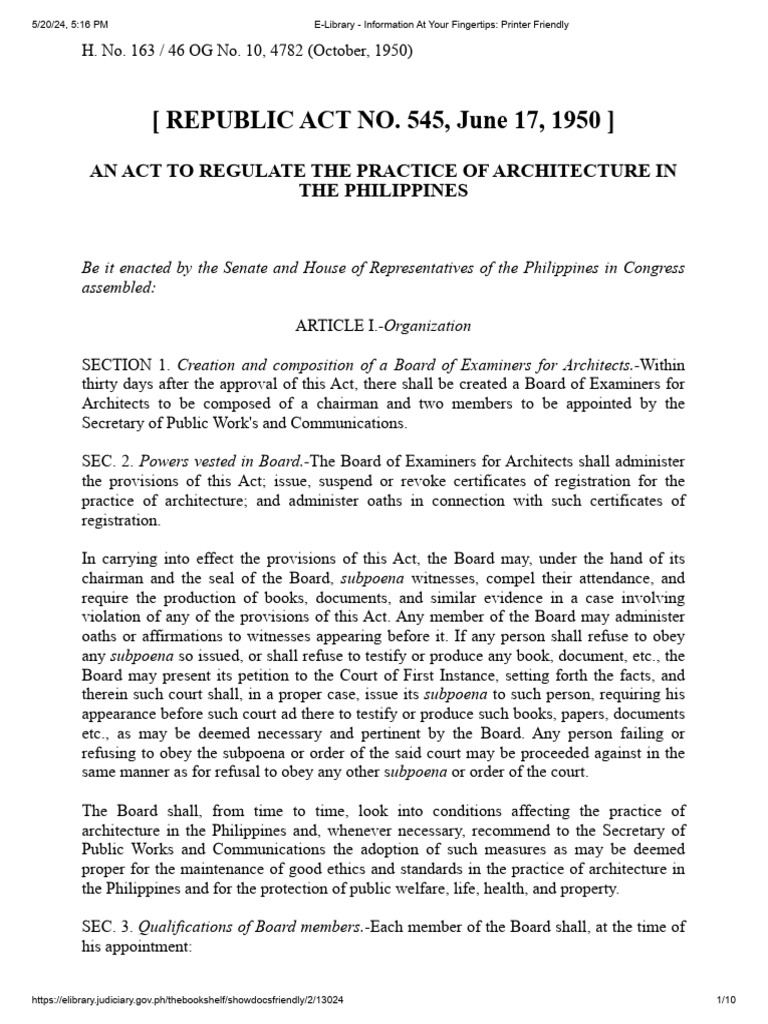 RA 545 - As of June 17, 1950 | PDF | Architect | U.S. Securities And ...