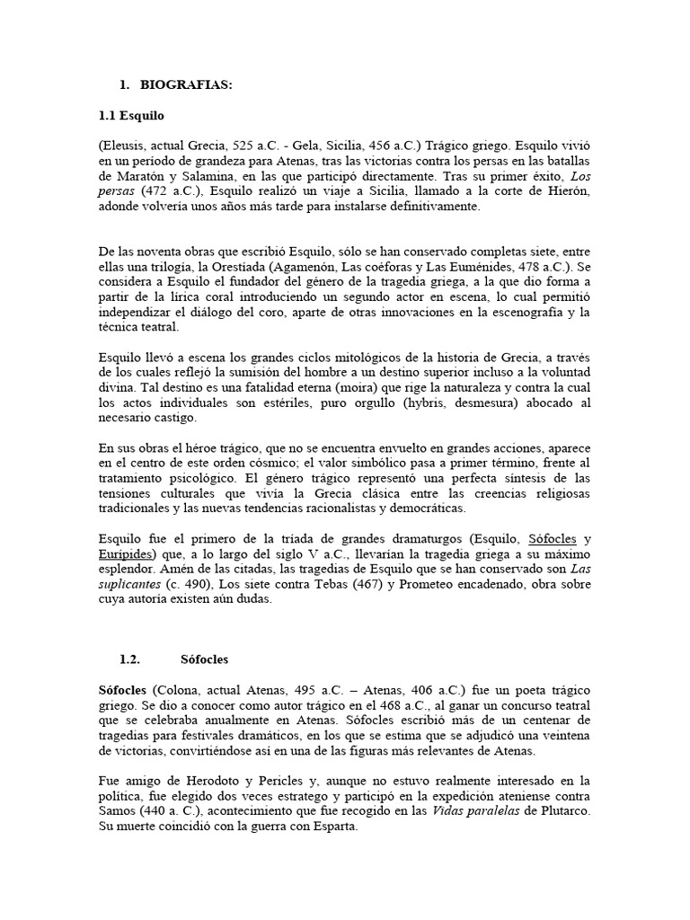 Biografias Castellano | PDF | Esquilo | Tragedia
