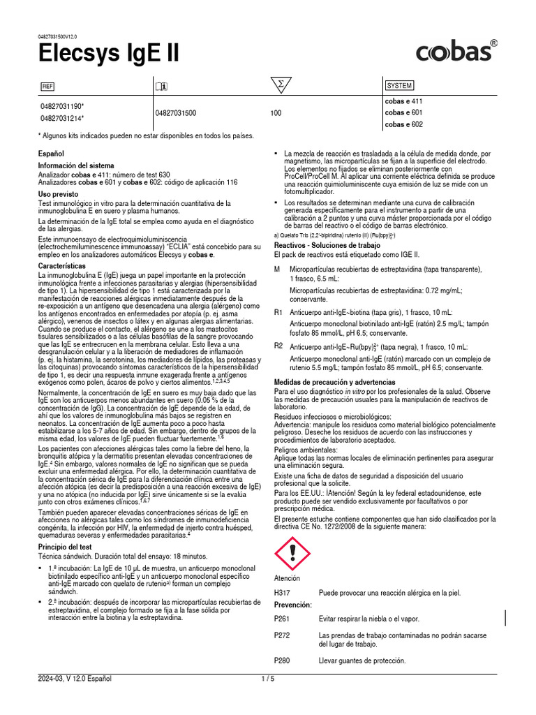 Test de IgE en Analizadores cobas e | PDF | Alergia | Inmunología