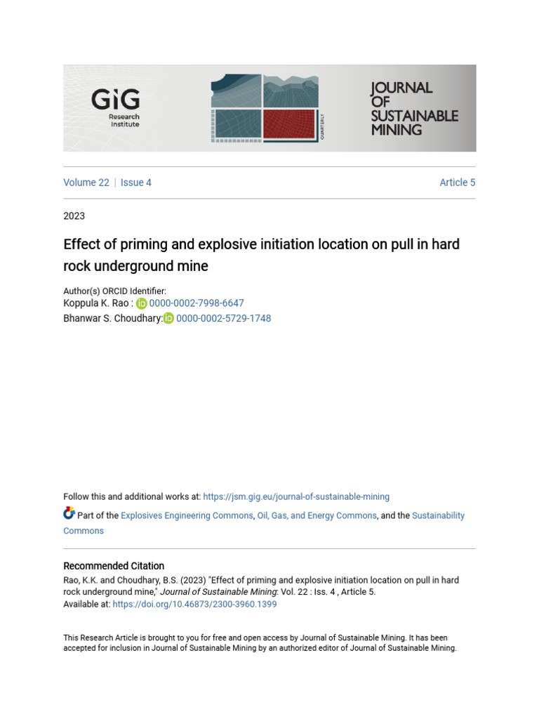 Effect of Priming and Explosive Initiation Location On Pull in Hard ...