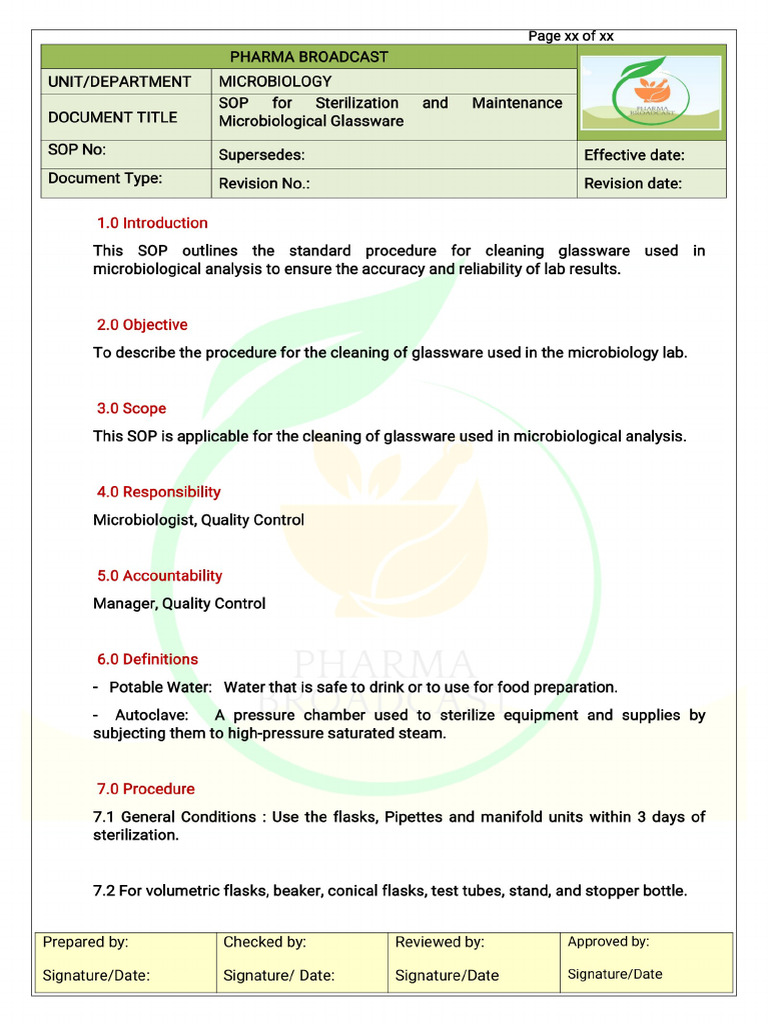 SOP For Cleaning of Microbiological Glassware | PDF
