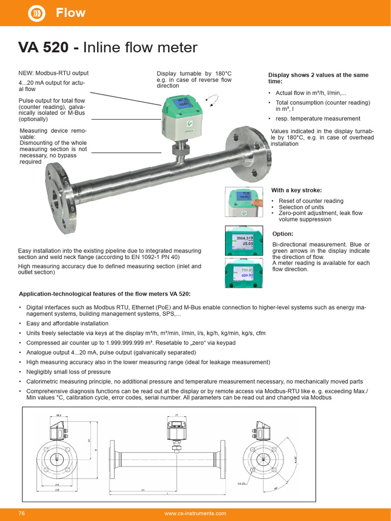 VA520 Flow Meter For Compressed Air and Gases - Data Sheet | PDF | Flow ...