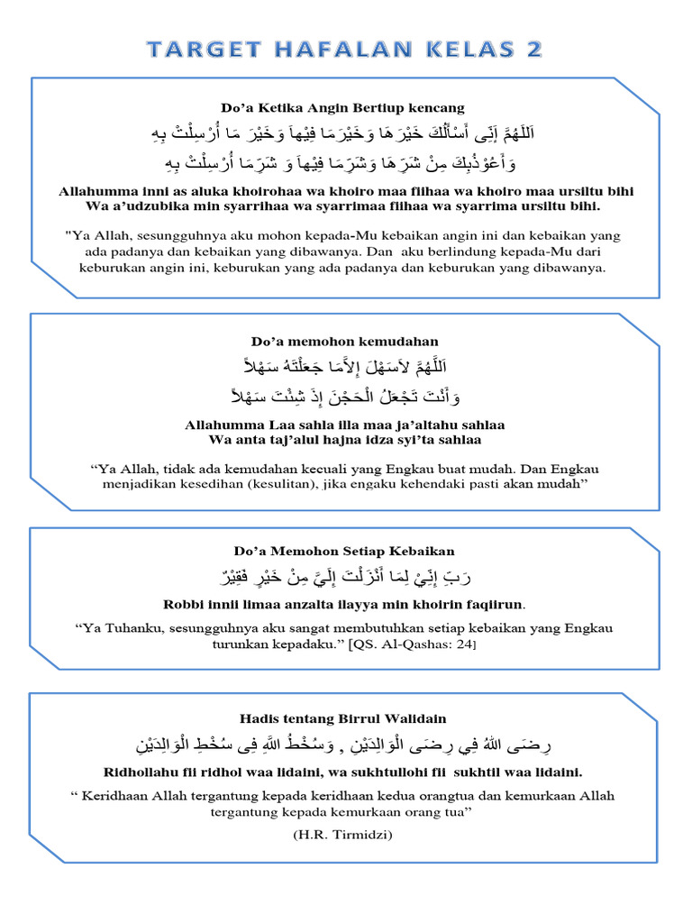 TARGET HAFALAN PAT Kelas 2 | PDF
